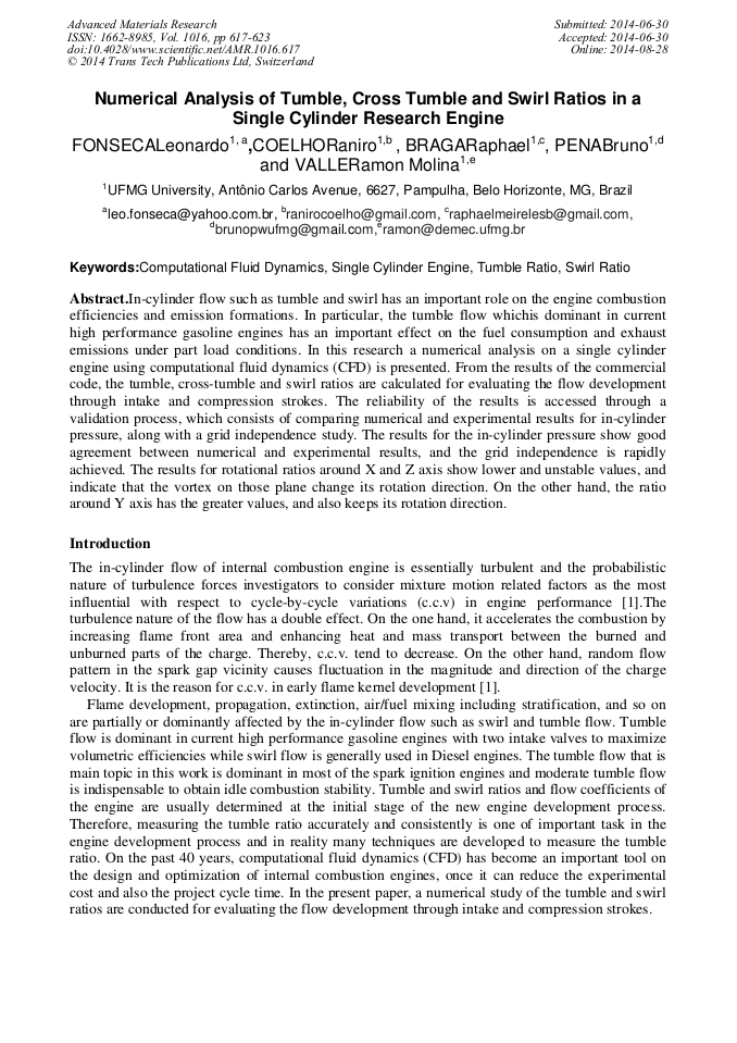 Numerical Analysis of Tumble, Cross Tumble and Swirl Ratios in a Single ...