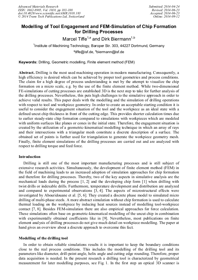 Modelling of Tool Engagement and FEM-Simulation of Chip Formation for ...