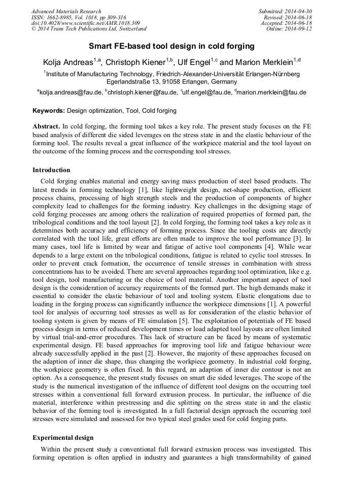 Smart FE-Based Tool Design in Cold Forging | Scientific.Net