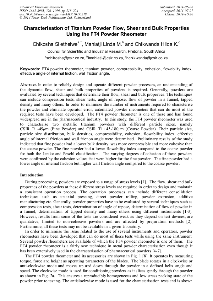Characterisation of Titanium Powder Flow, Shear and Bulk Properties ...