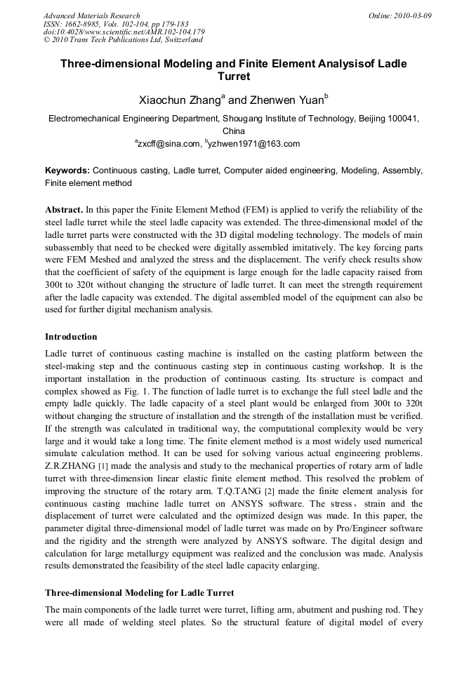 Three-Dimensional Modeling and Finite Element Analysis of Ladle Turret ...