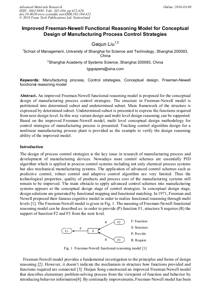 Improved Freeman-Newell Functional Reasoning Model for Conceptual ...