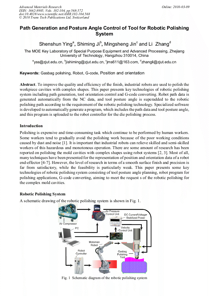 Path Generation and Posture Angle Control of Tool for Robotic Polishing ...