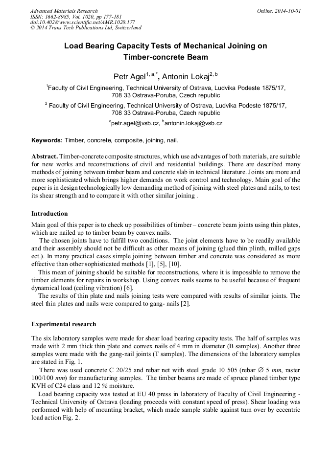 Load Bearing Capacity Tests of Mechanical Joining on Timber-Concrete ...