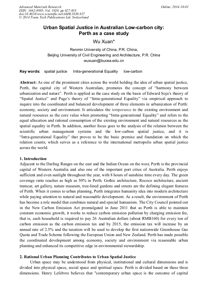 Urban Spatial Justice in Australian Low-Carbon City: Perth as a Case ...