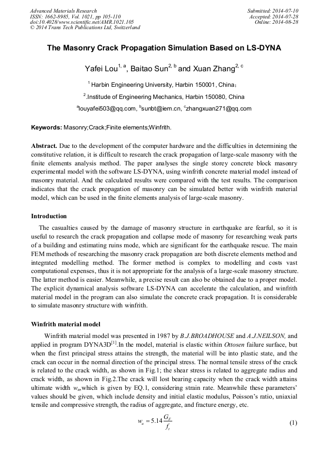 The Masonry Crack Propagation Simulation Based on LS-DYNA | Scientific.Net