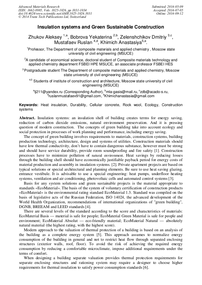 Insulation Systems and Green Sustainable Construction | Scientific.Net
