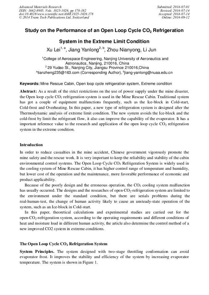 Study on the Performance of an Open Loop Cycle CO2 Refrigeration System ...