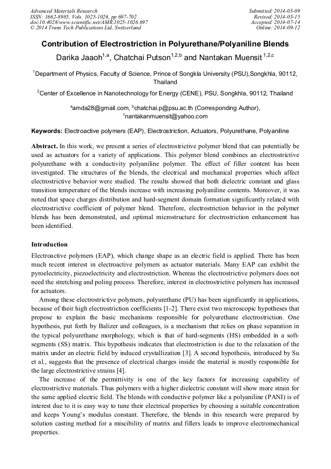 Contribution of Electrostriction in Polyurethane/Polyaniline Blends ...