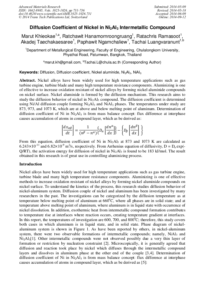 Diffusion Coefficient of Nickel in Ni2Al3 Intermetallic Compound ...