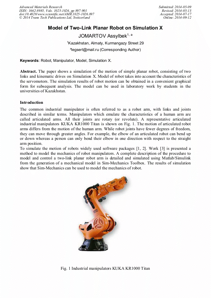 Model of Two-Link Planar Robot on SimulationX | Scientific.Net