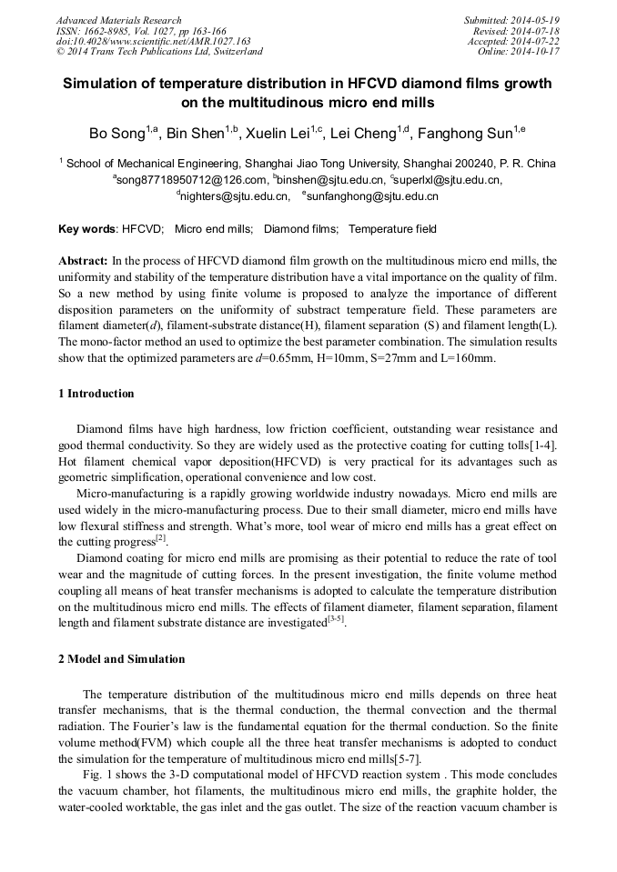 Simulation of Temperature Distribution in HFCVD Diamond Films Growth on ...