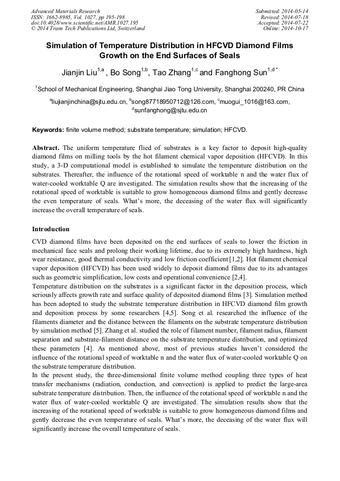 Simulation of Temperature Distribution in HFCVD Diamond Films Growth on ...