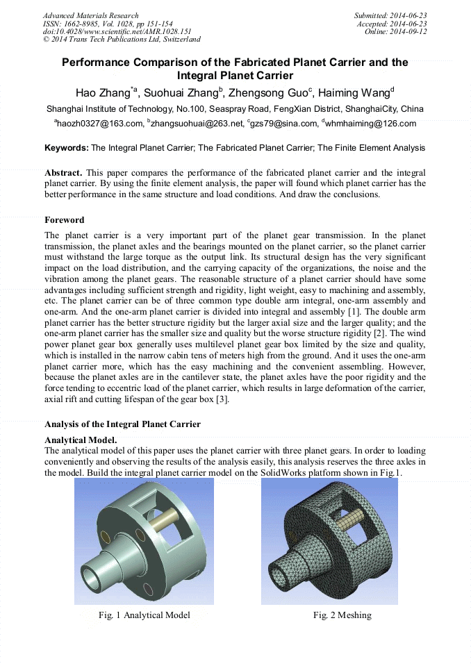 Performance Comparison of the Fabricated Planet Carrier and the ...