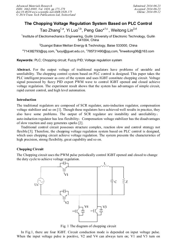 The Chopping Voltage Regulation System Based on PLC Control ...