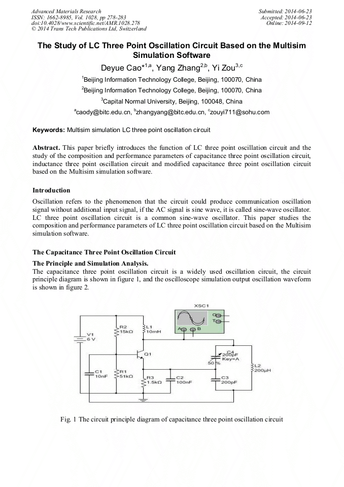 The Study of LC Three Point Oscillation Circuit Based on the Multisim ...