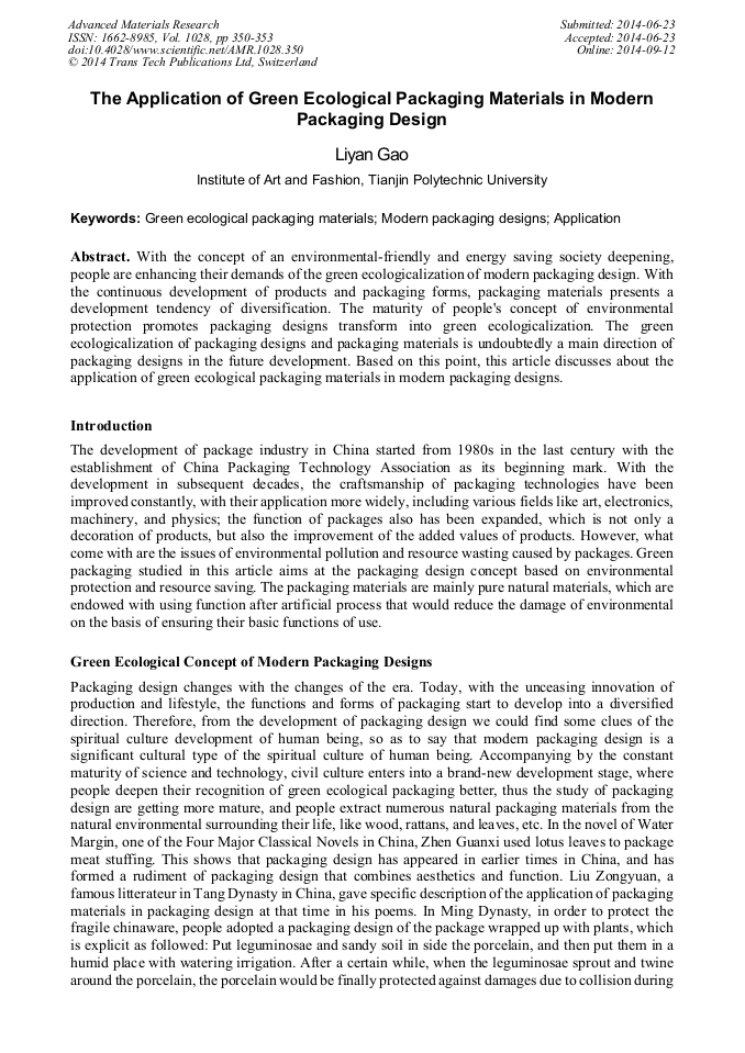 The Application of Green Ecological Packaging Materials in Modern ...