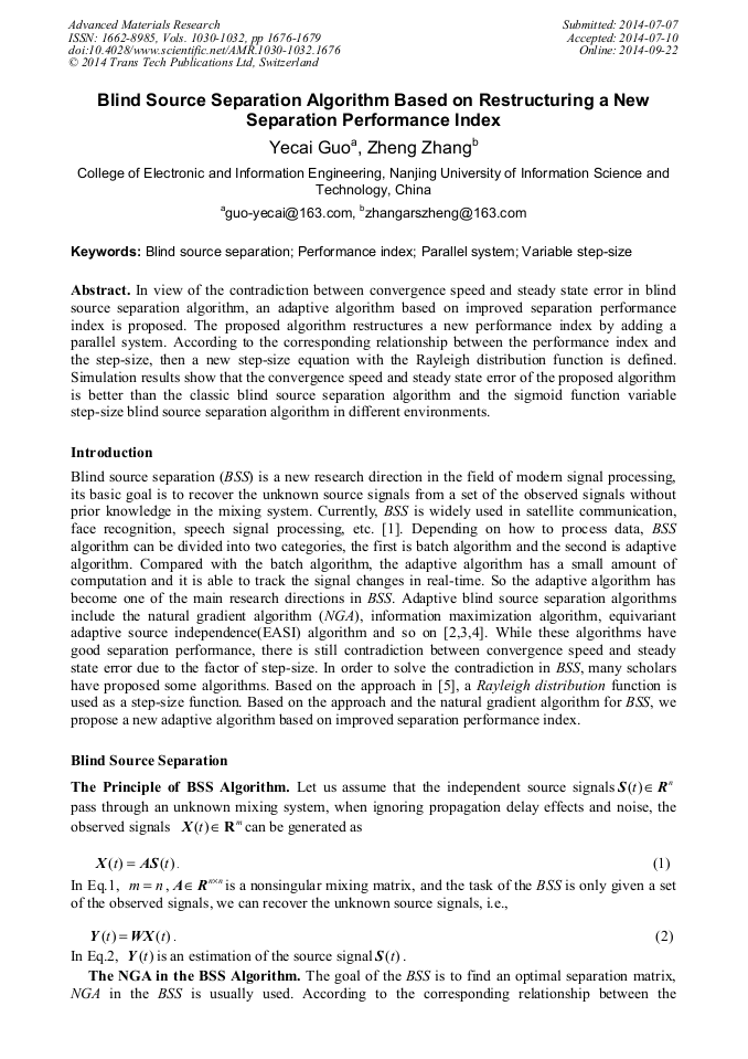 Blind Source Separation Algorithm Based on Restructuring a New ...