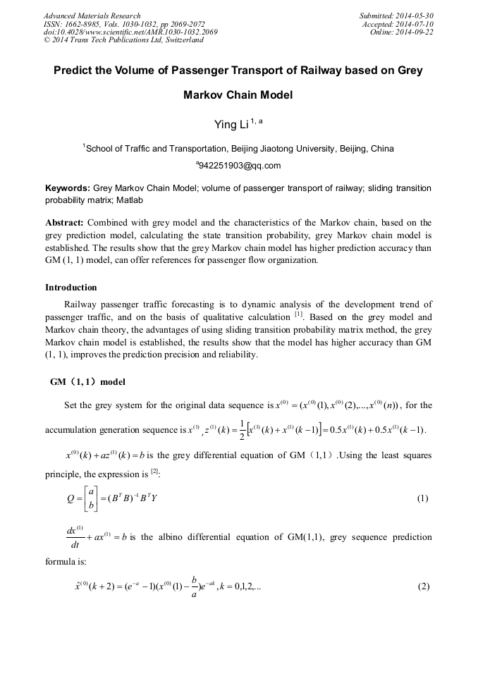 Predict the Volume of Passenger Transport of Railway Based on Grey ...