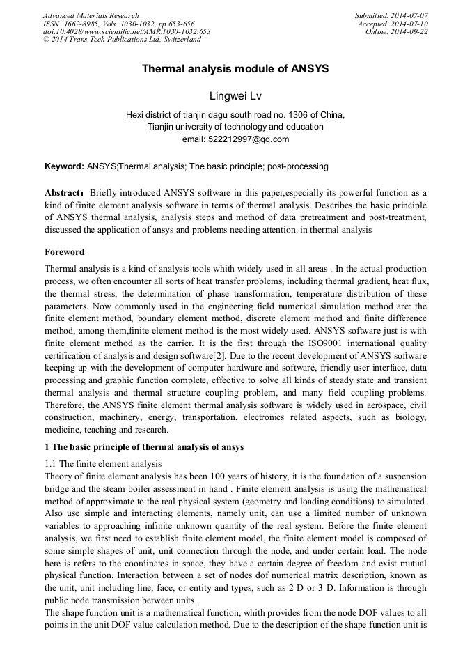 Thermal Analysis Module of ANSYS | Scientific.Net