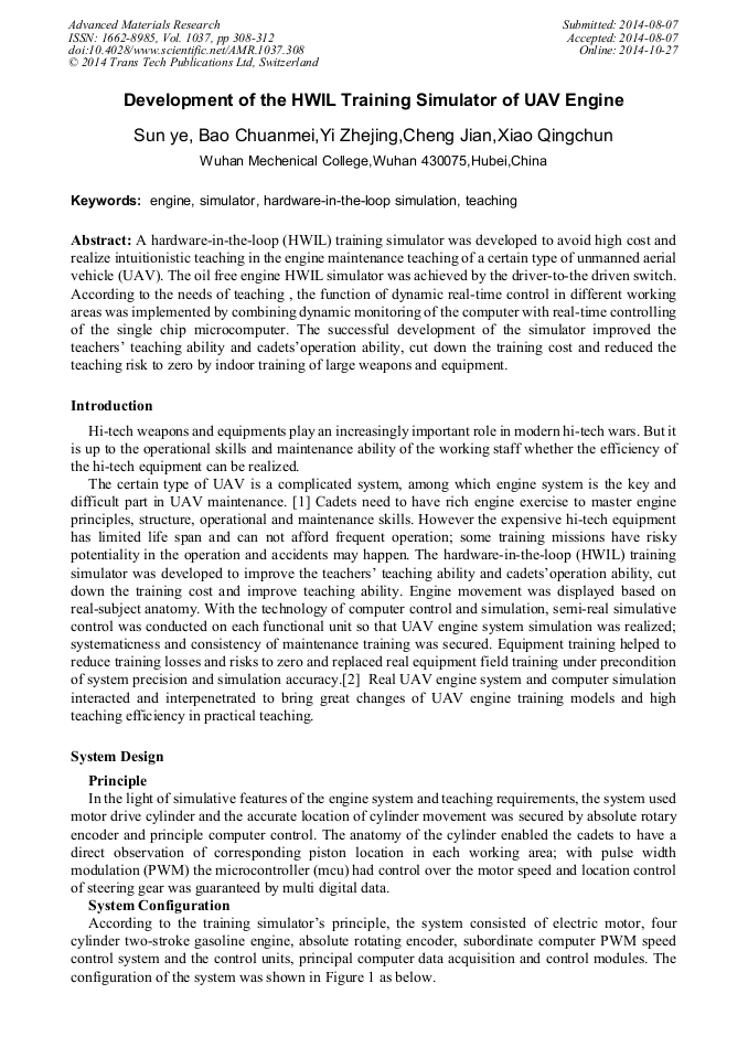 Development of the HWIL Training Simulator of UAV Engine | Scientific.Net