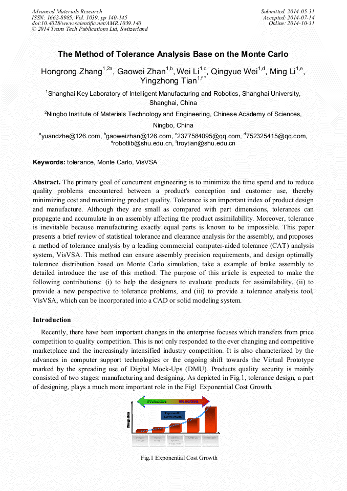 The Method of Tolerance Analysis Base on the Monte Carlo | Scientific.Net