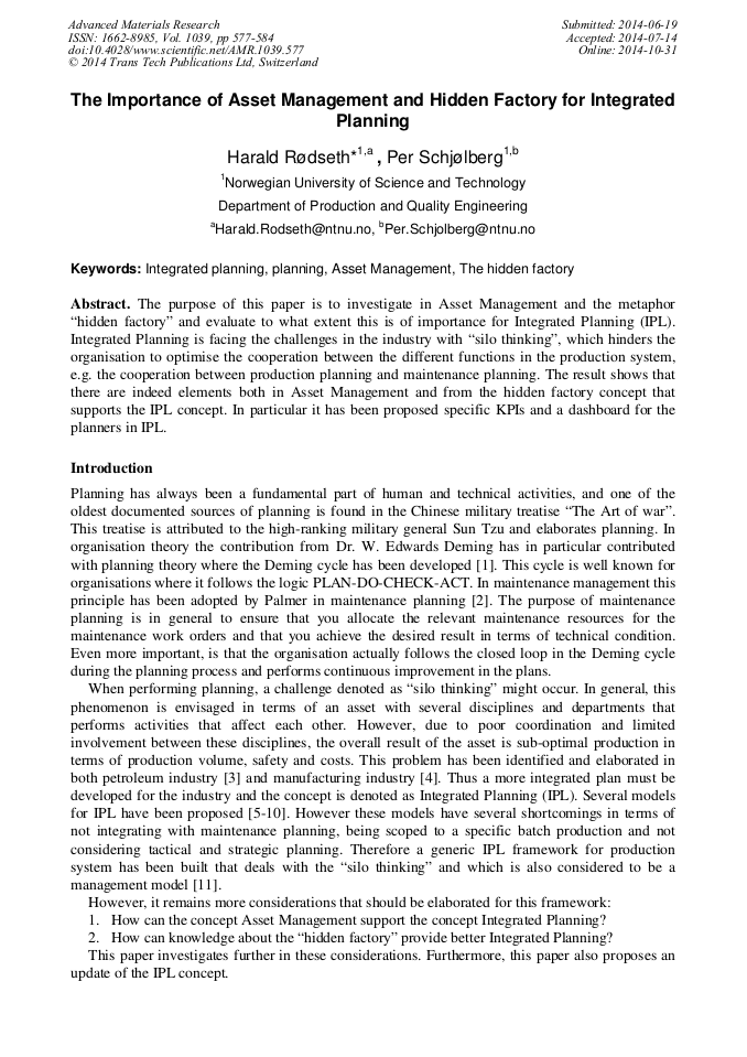 The Importance of Asset Management and Hidden Factory for Integrated ...