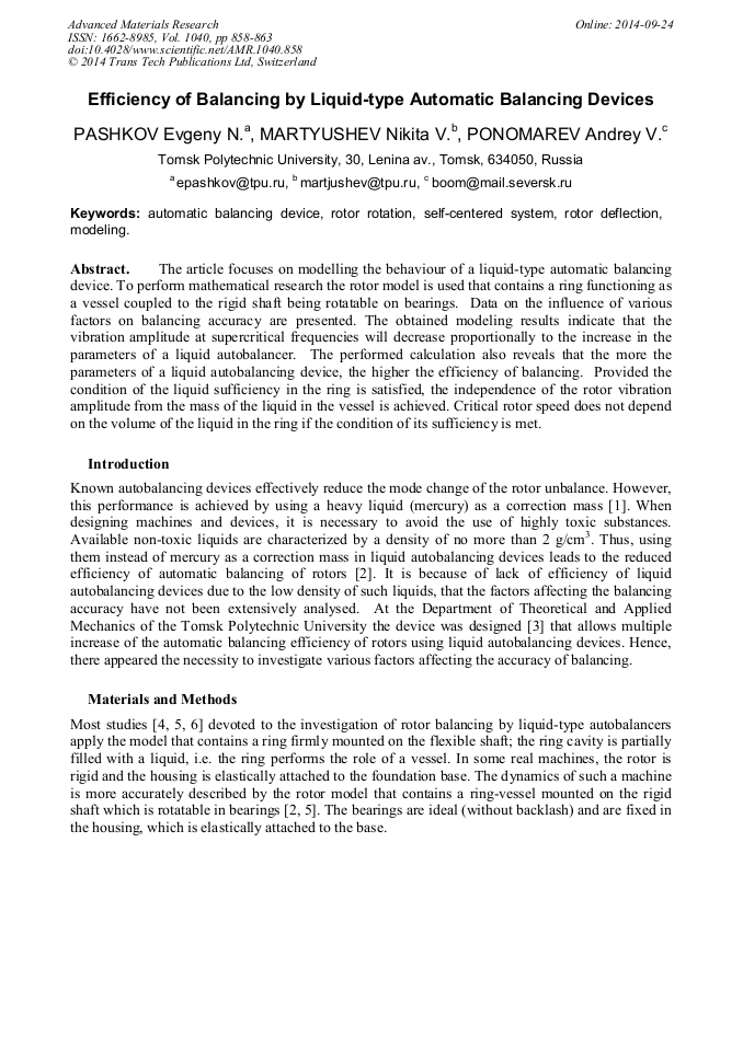 Efficiency of Balancing by Liquid-Type Automatic Balancing Devices ...