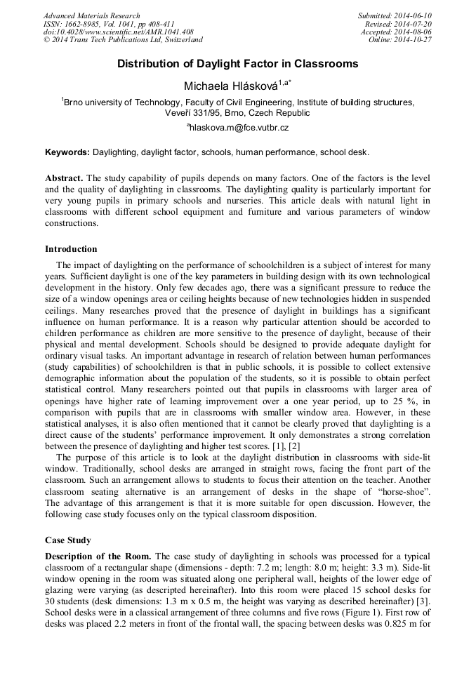 Distribution of Daylight Factor in Classrooms | Scientific.Net