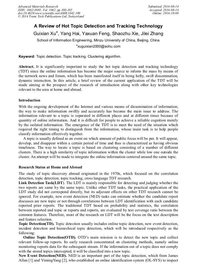 A Review of Hot Topic Detection and Tracking Technology | Scientific.Net
