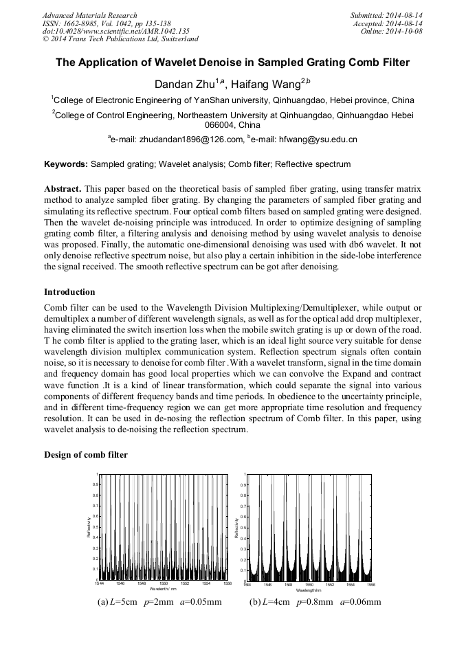 The Application of Wavelet Denoise in Sampled Grating Comb Filter ...