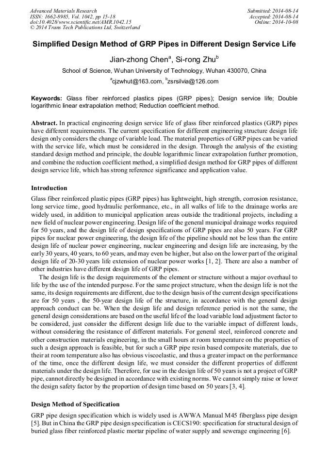 Simplified Design Method of GRP Pipes in Different Design Service Life ...