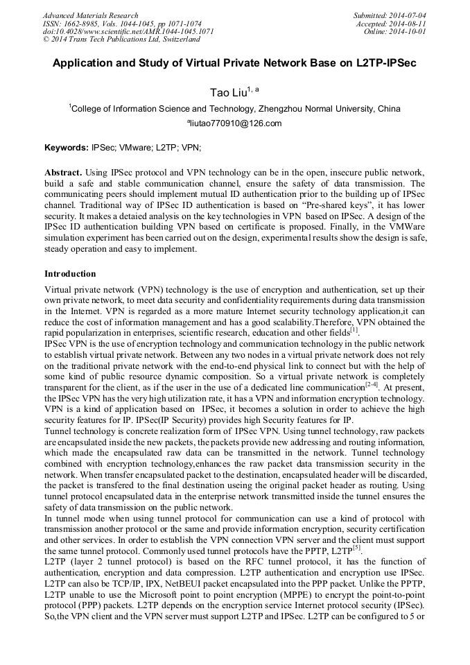 Application and Study of Virtual Private Network Base on L2TP-IPSec ...