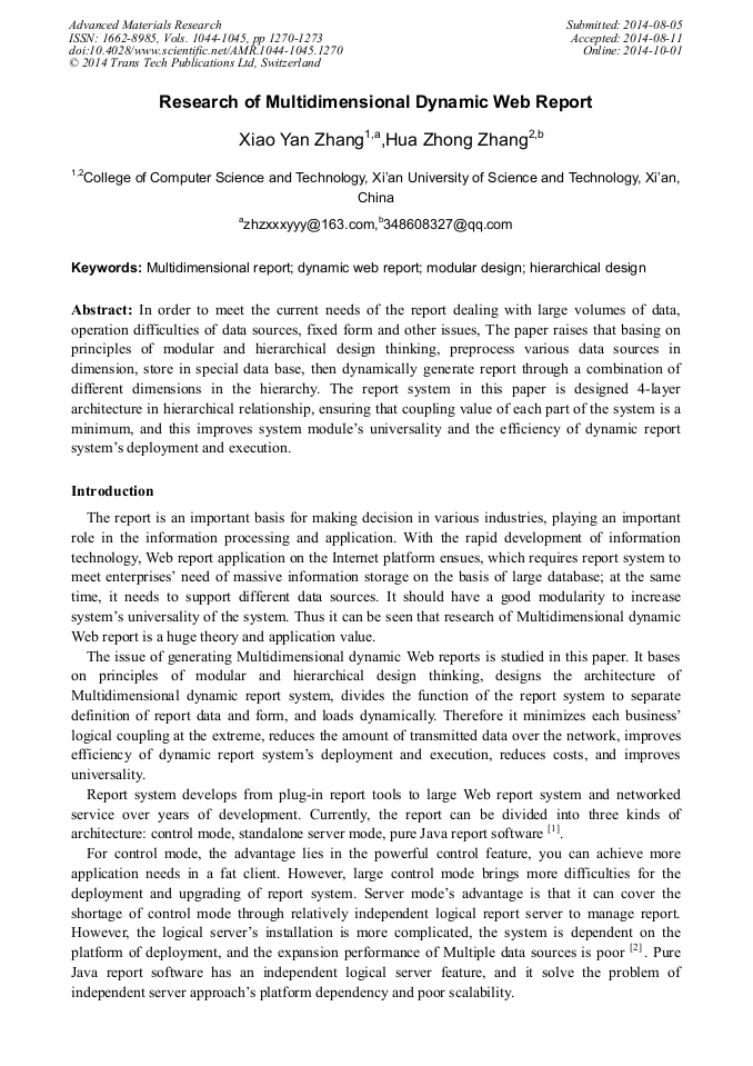 Research of Multidimensional Dynamic Web Report | Scientific.Net