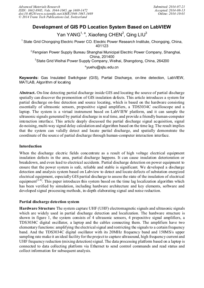 Development of GIS PD Location System Based on LabVIEW | Scientific.Net