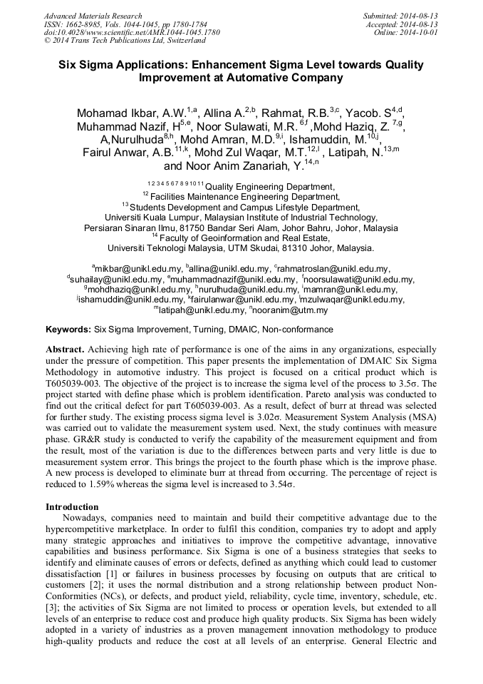 Six Sigma Applications: Enhancement Sigma Level towards Quality ...