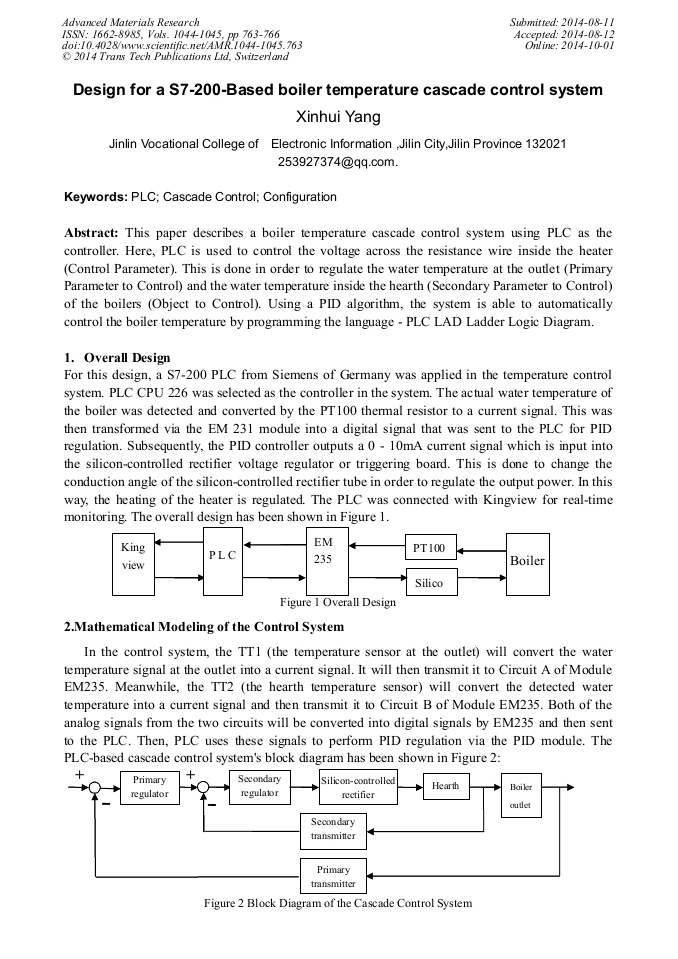 Design for a S7-200-Based Boiler Temperature Cascade Control System ...