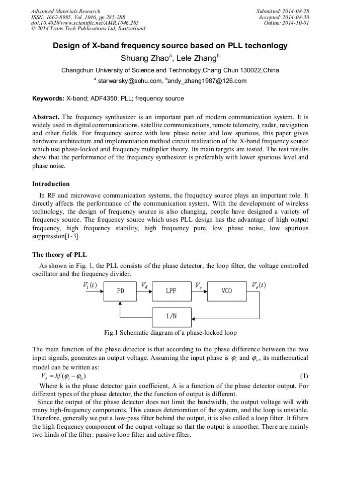 Design of X-Band Frequency Source Based on PLL Technology | Scientific.Net