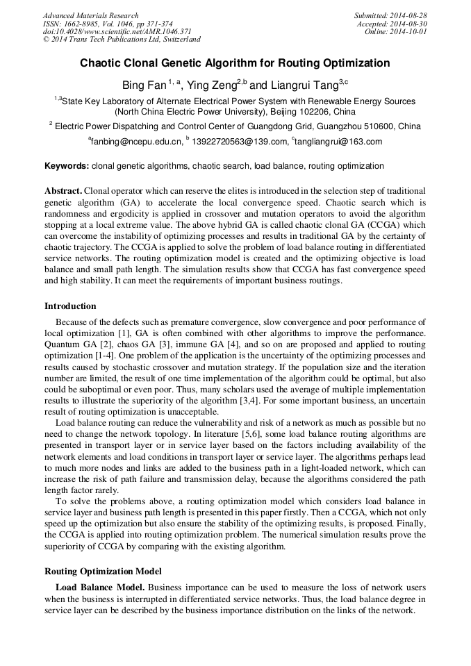 Chaotic Clonal Genetic Algorithm for Routing Optimization | Scientific.Net