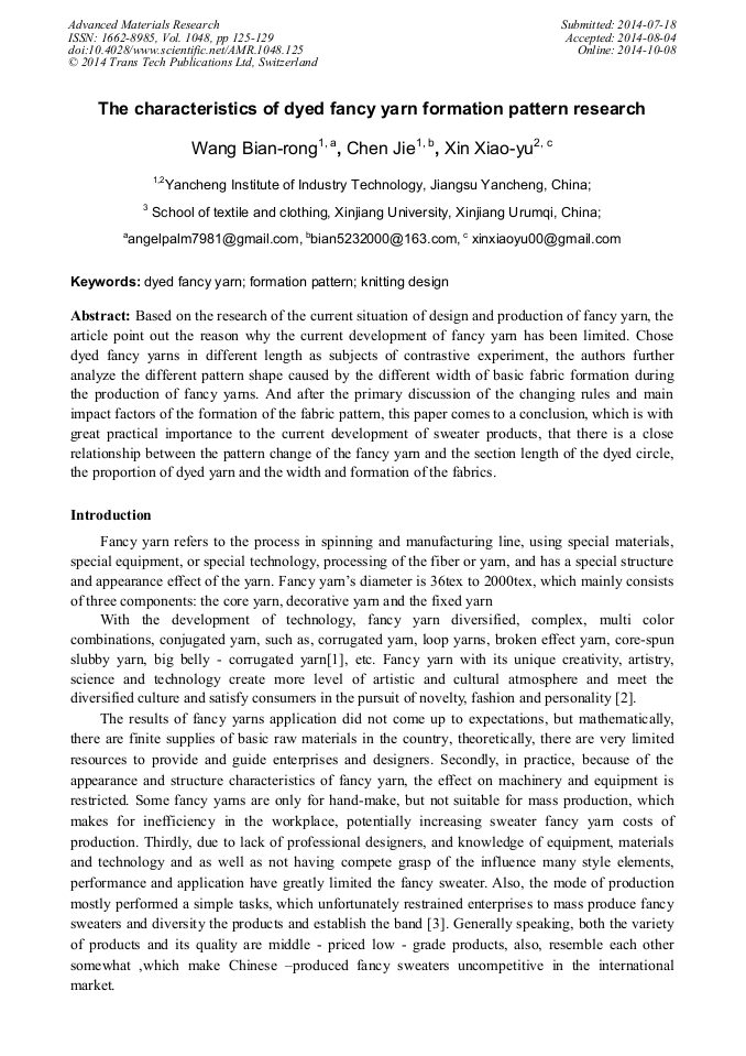 The Characteristics of Dyed Fancy Yarn Formation Pattern Research ...