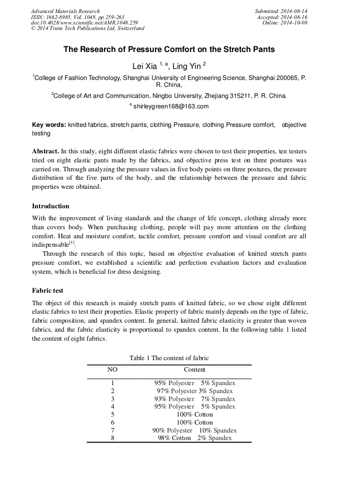 The Research of Pressure Comfort on the Stretch Pants | Scientific.Net
