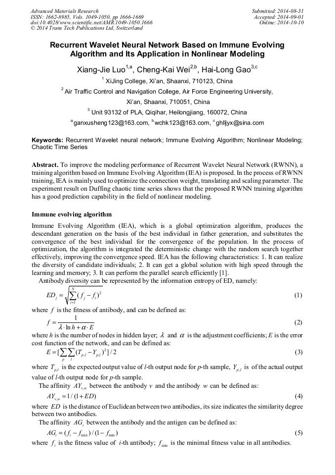 Recurrent Wavelet Neural Network Based on Immune Evolving Algorithm and ...
