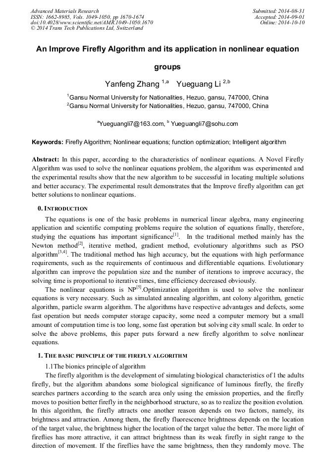 An Improve Firefly Algorithm and its Application in Nonlinear Equation ...