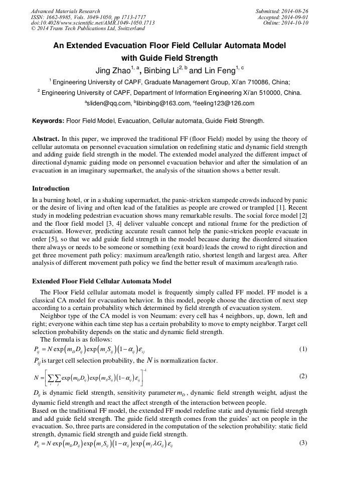 An Extended Evacuation Floor Field Cellular Automata Model With Guide Field Strength