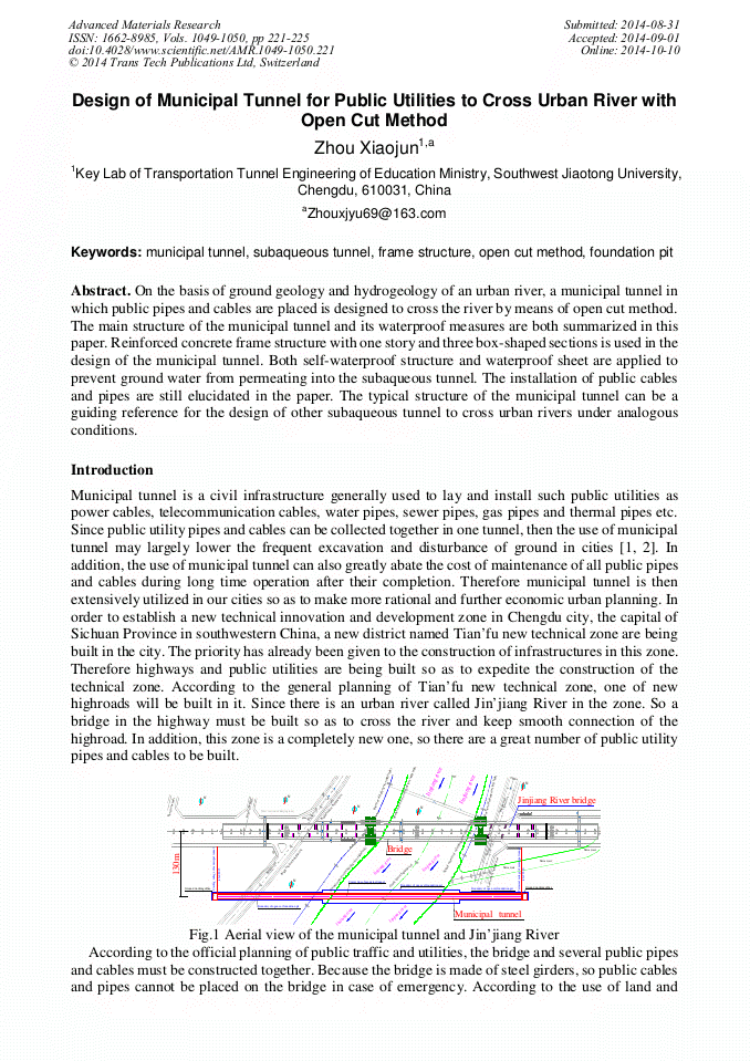 Design of Municipal Tunnel for Public Utilities to Cross Urban River ...