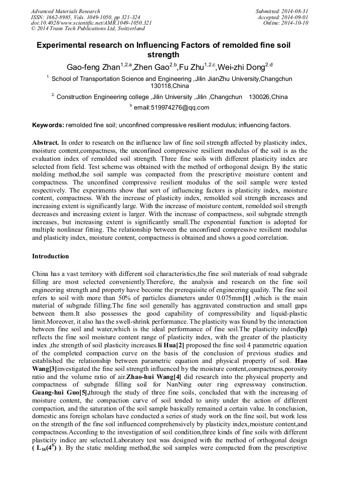 Experimental Research on Influencing Factors of Remolded Fine Soil ...