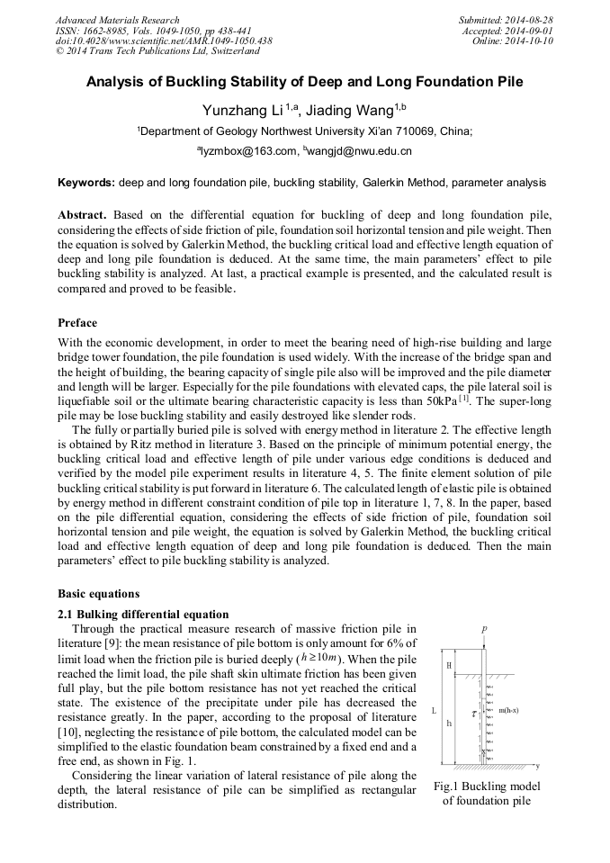 Analysis of Buckling Stability of Deep and Long Foundation Pile ...