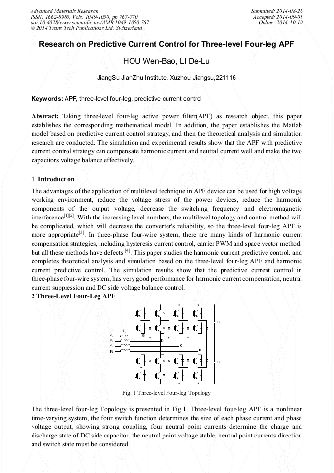 Research on Predictive Current Control for Three-Level Four-Leg APF ...