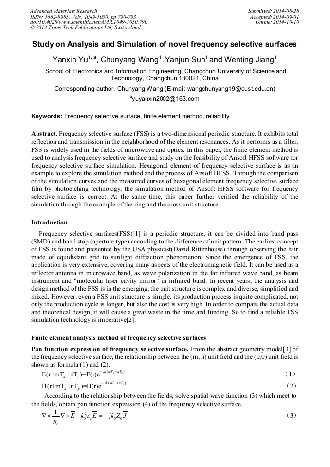 Study on Analysis and Simulation of Novel Frequency Selective Surfaces ...