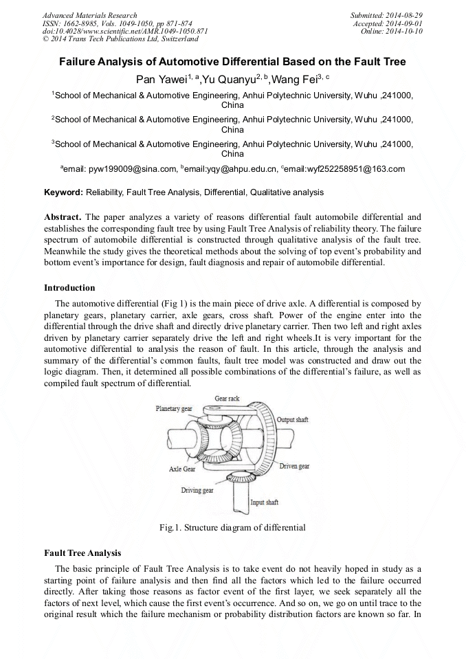 Failure Analysis of Automotive Differential Based on the Fault Tree ...